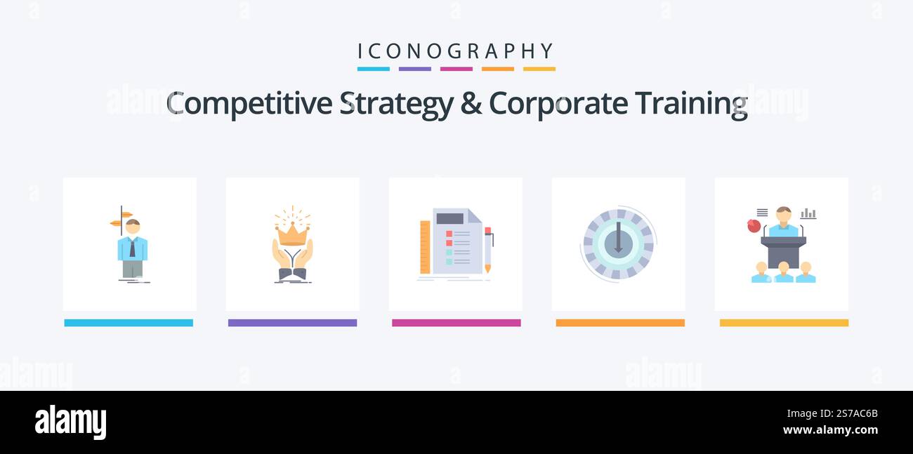 Competitive Strategy And Corporate Training Flat 5 Icon Pack Including ...