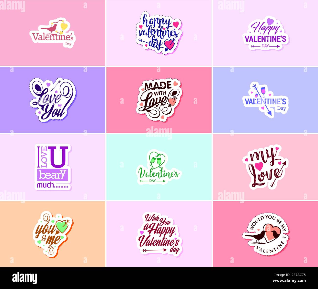 Heartwarming Valentine’s Day Typography and Graphics Stickers Stock ...