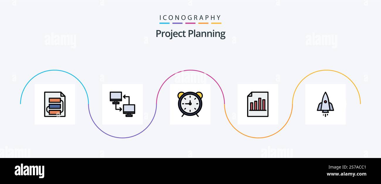 Project Planing Line Filled Flat 5 Icon Pack Including record. document ...