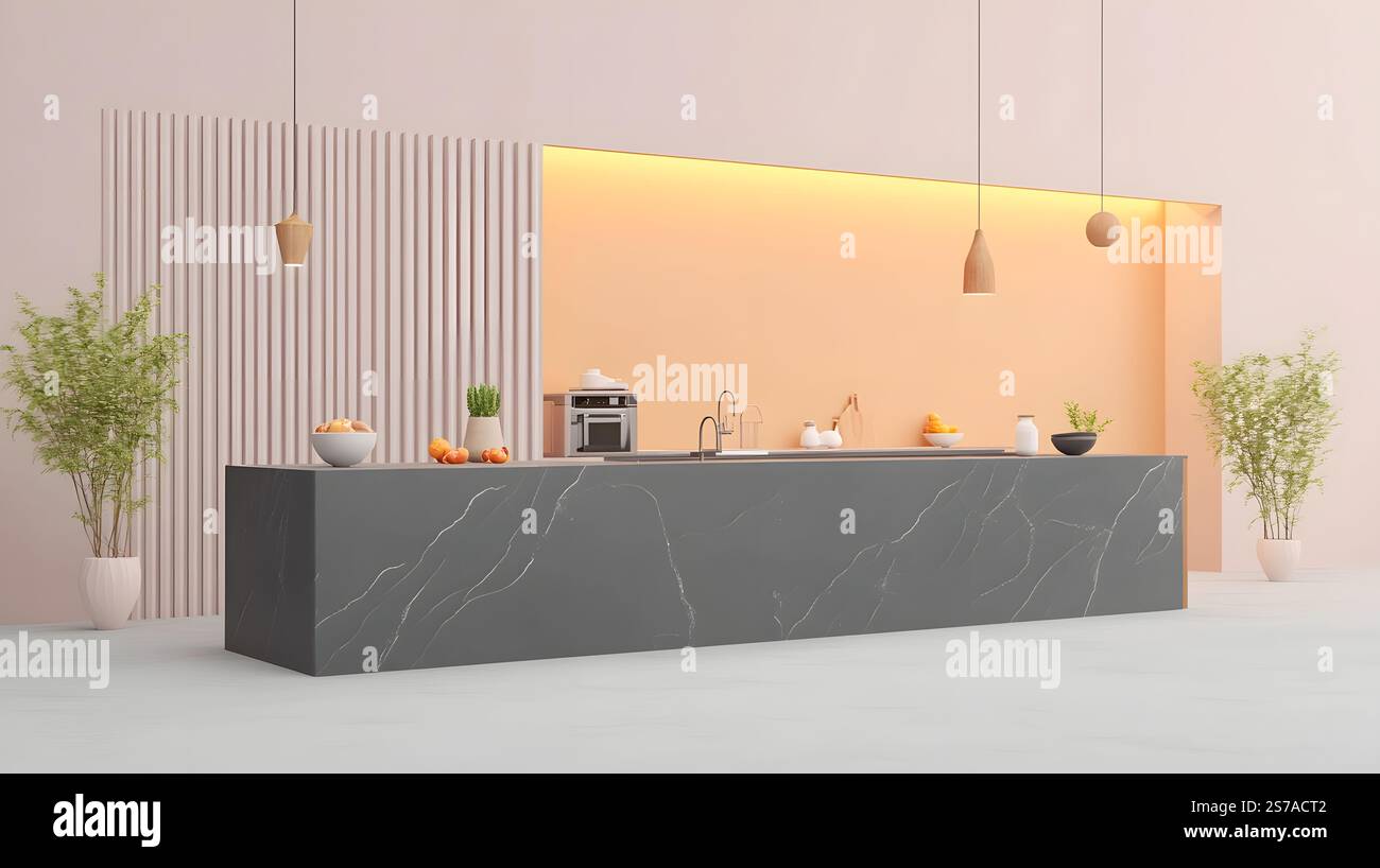 Immaculate luxury kitchen interior with sleek marble countertops,high ...