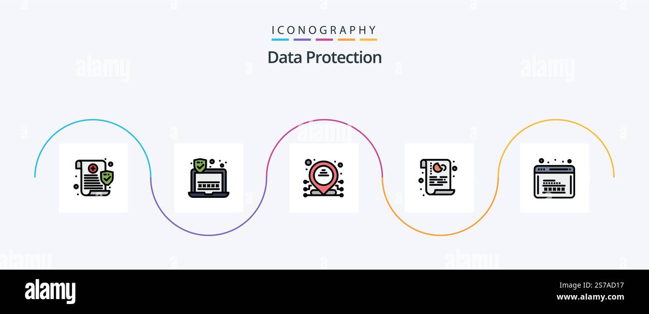 Data Protection Line Filled Flat 5 Icon Pack Including programming. coding. dedicated. security ...