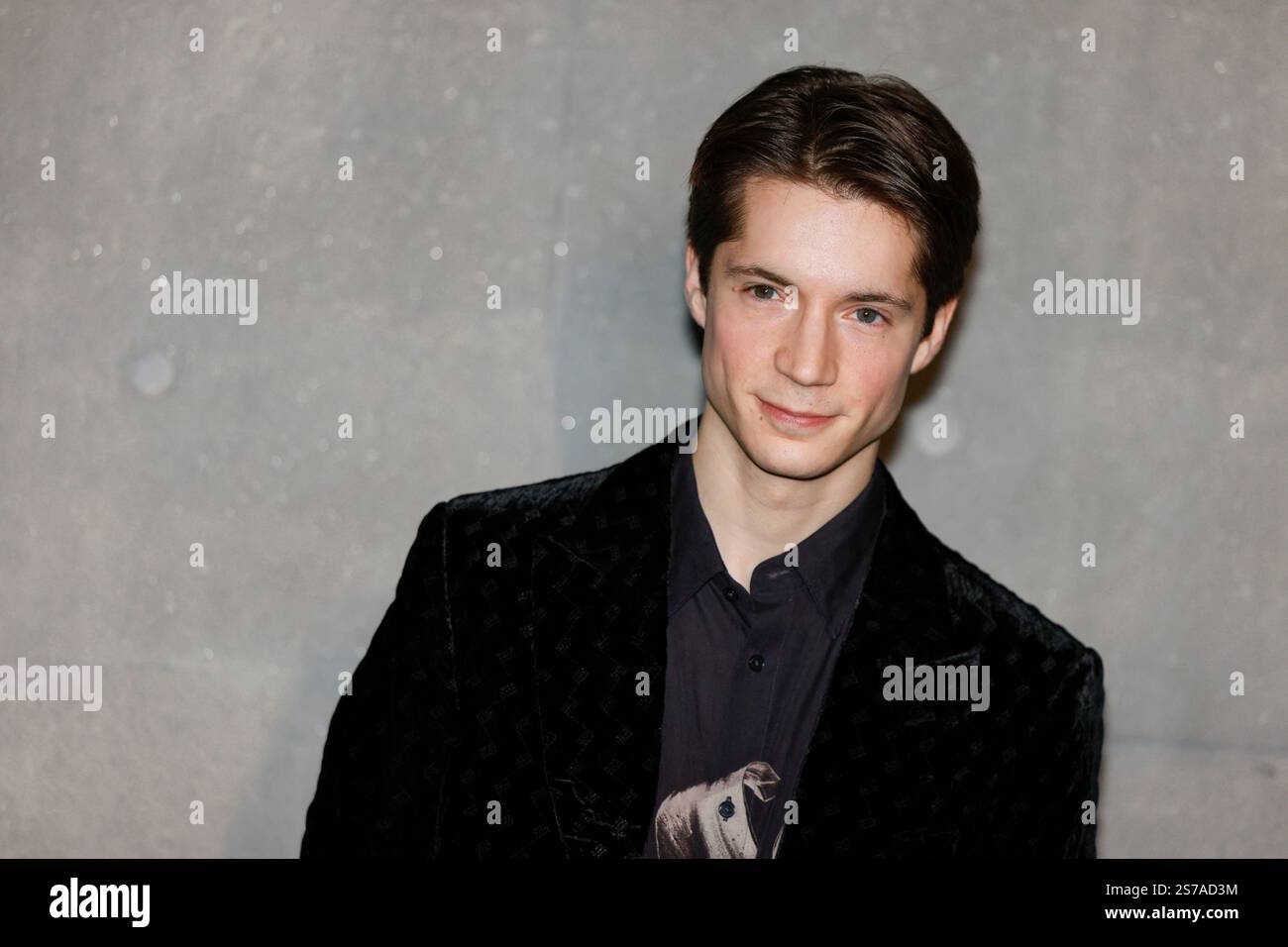 Elia Nuzzolo poses before the Emporio Armani fashion show during the ...