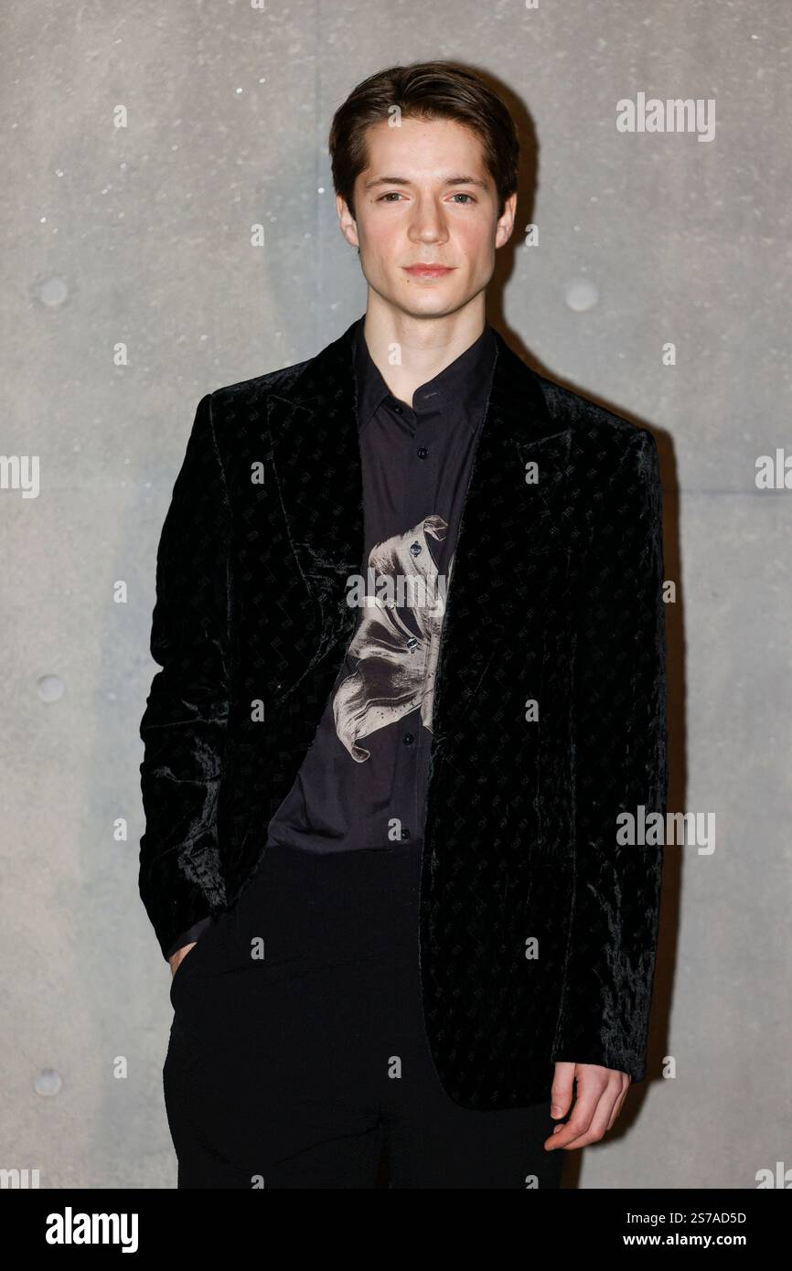 Elia Nuzzolo poses before the Emporio Armani fashion show during the ...