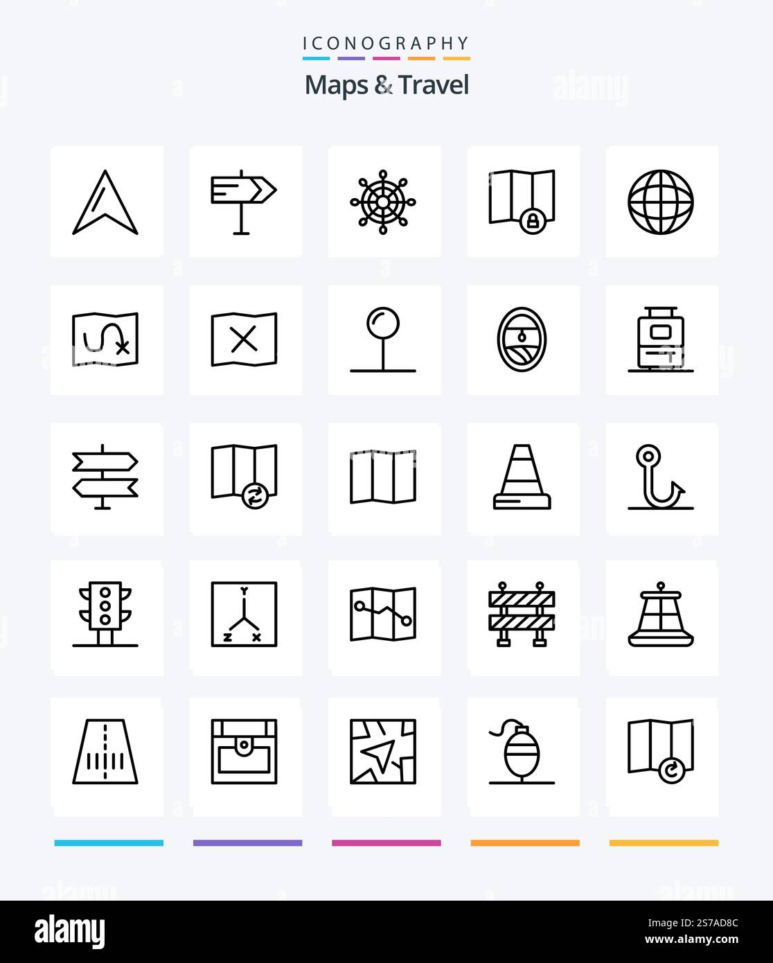 Creative Maps & Travel 25 OutLine icon pack Such As location. route ...