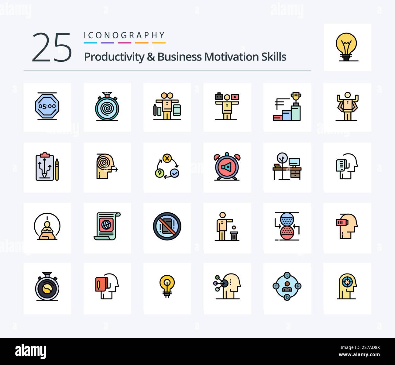 Productivity And Business Motivation Skills 25 Line Filled icon pack ...