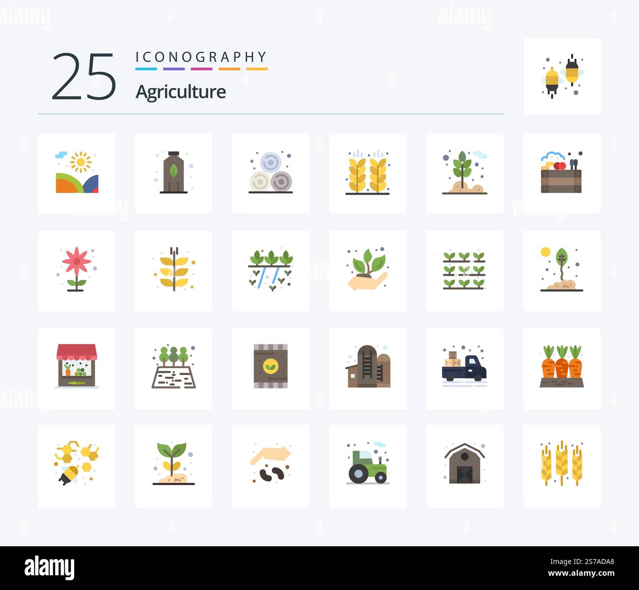 Agriculture 25 Flat Color icon pack including plant. agriculture. straw ...