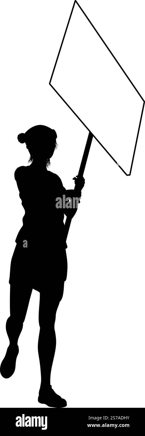 Protest Rally March Picket Sign Silhouette Person Stock Vector Image ...
