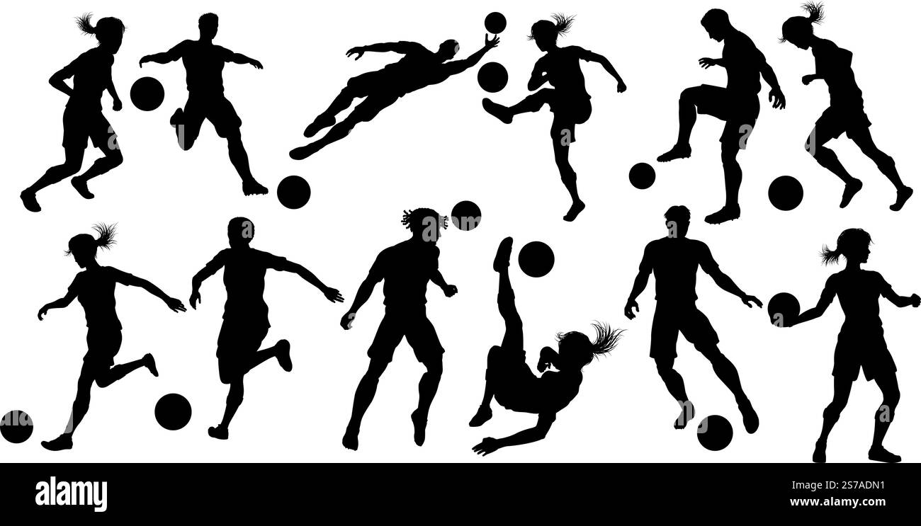 Soccer Football Players Male Men Silhouettes Group Stock Vector Image ...