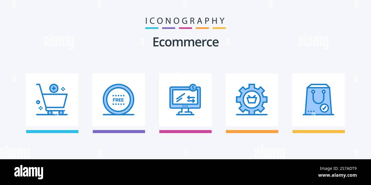 Ecommerce Blue 5 Icon Pack Including gear. configuration. line. cart ...