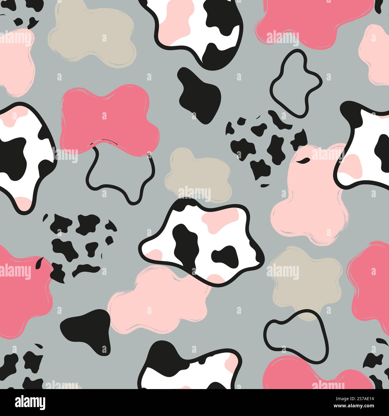Cow print seamless abstract pattern in pink and black colors. Vector ...