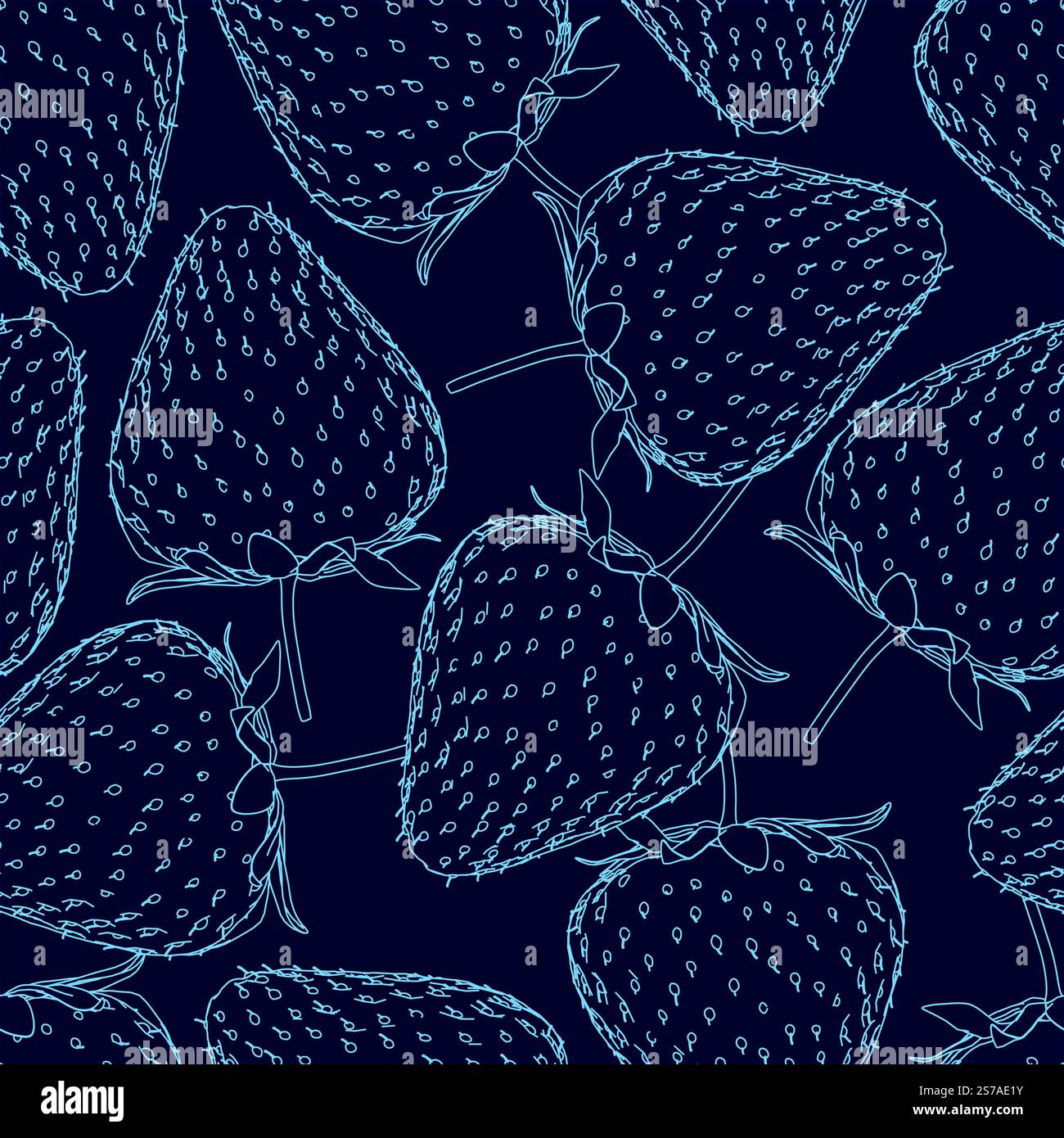 Blue pattern of strawberries. The blue color scheme gives the image a ...