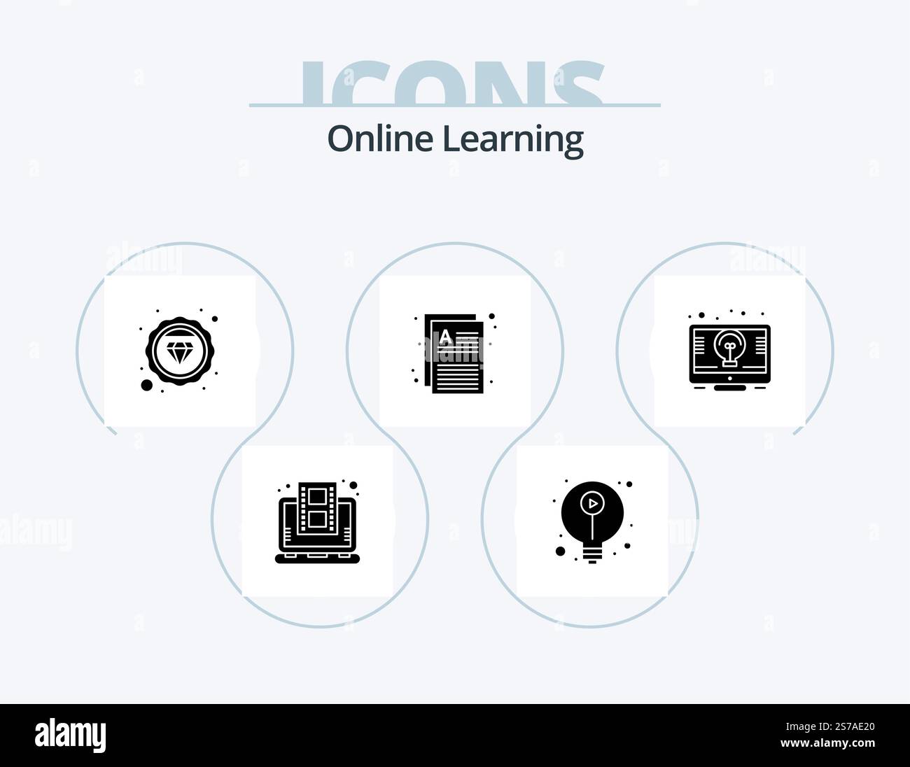 Online Learning Glyph Icon Pack 5 Icon Design. idea. pages. diamond ...
