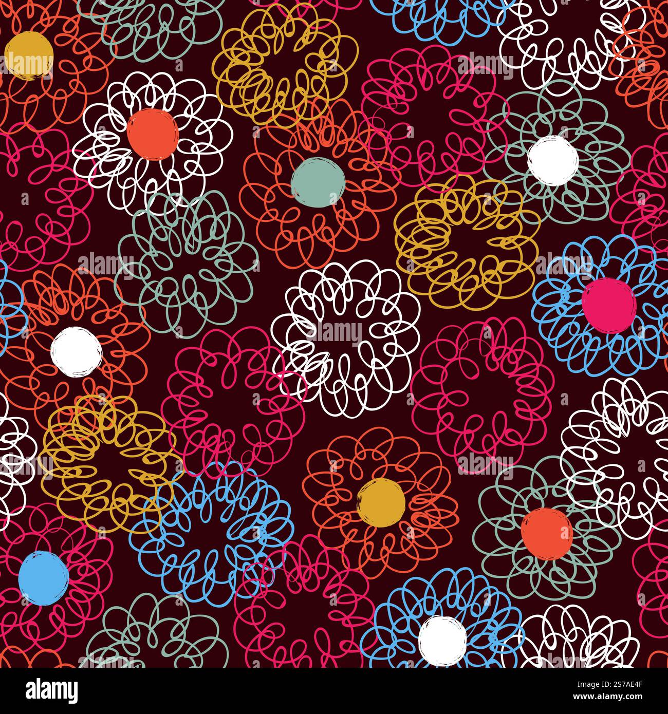 Seamless colorful abstract doodle pattern with scribbles and swirls ...