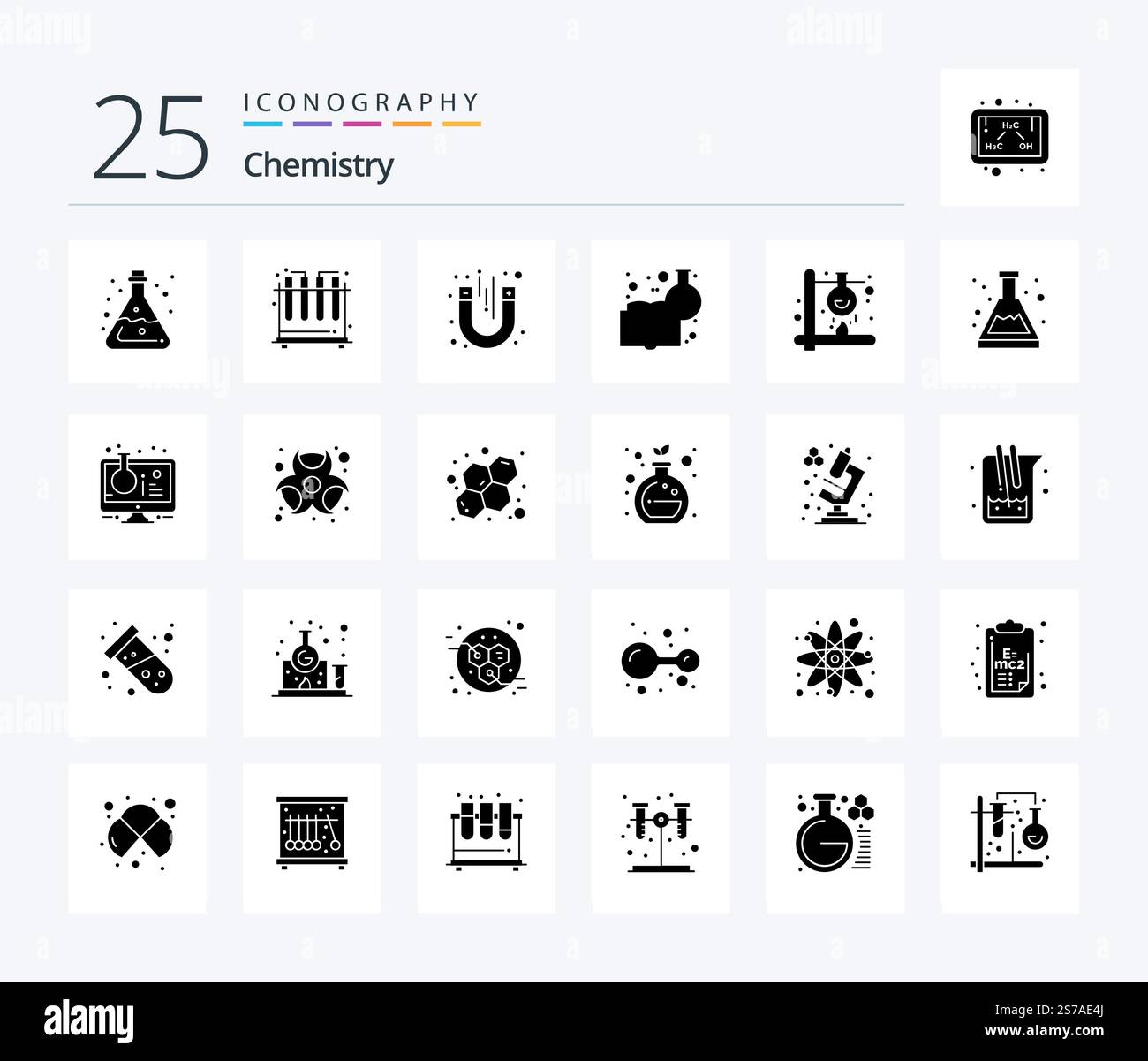Chemistry 25 Solid Glyph icon pack including fire. learning chemistry ...