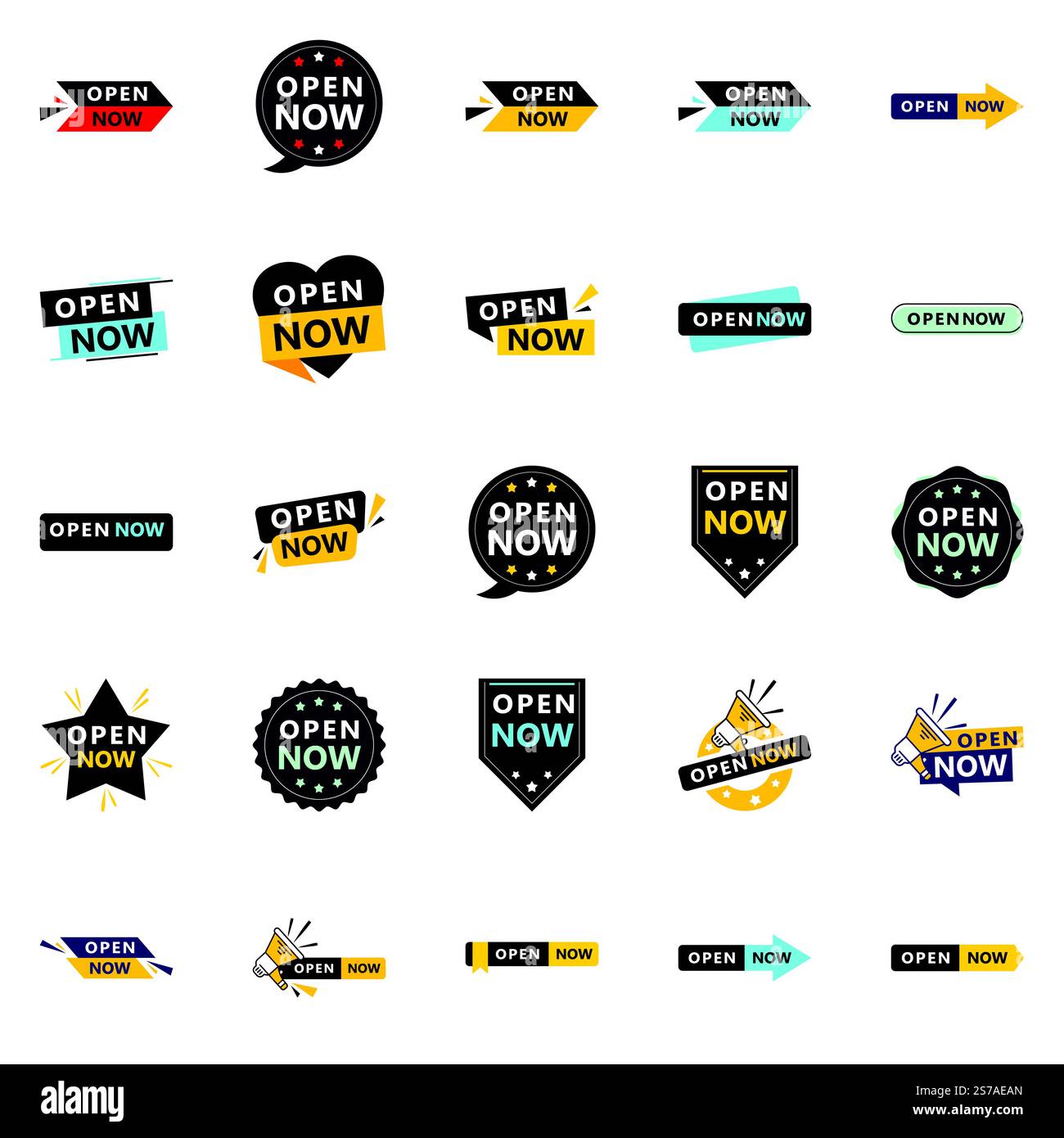 Open now banner pack 25 different styles Stock Vector Image & Art - Alamy