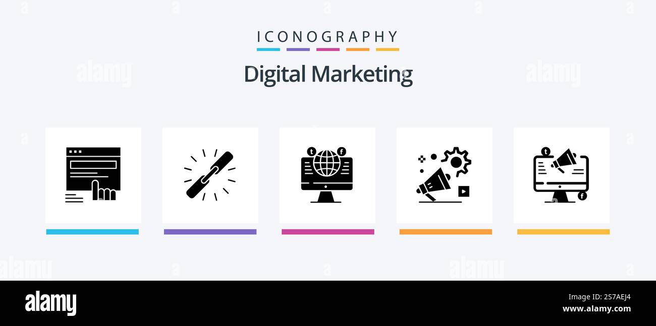 Digital Marketing Glyph 5 Icon Pack Including announcement. campaign ...