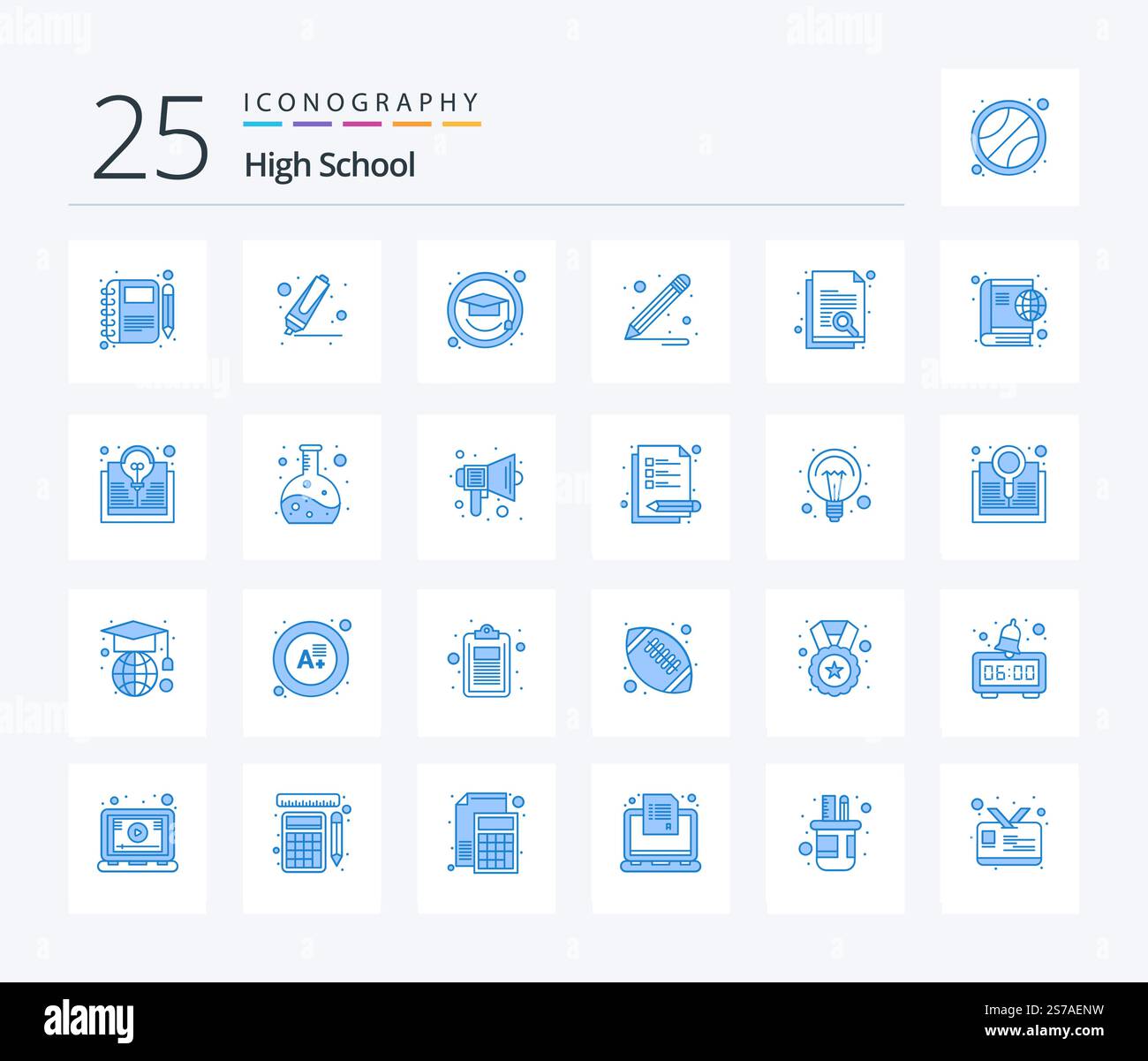 High School 25 Blue Color icon pack including book. research. education. paper. school supplies ...
