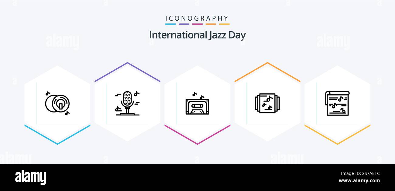 International Jazz Day 25 Line icon pack including . library . music ...