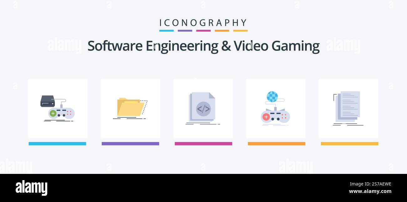 Software Engineering And Video Gaming Flat 5 Icon Pack Including internet. game. files. script ...