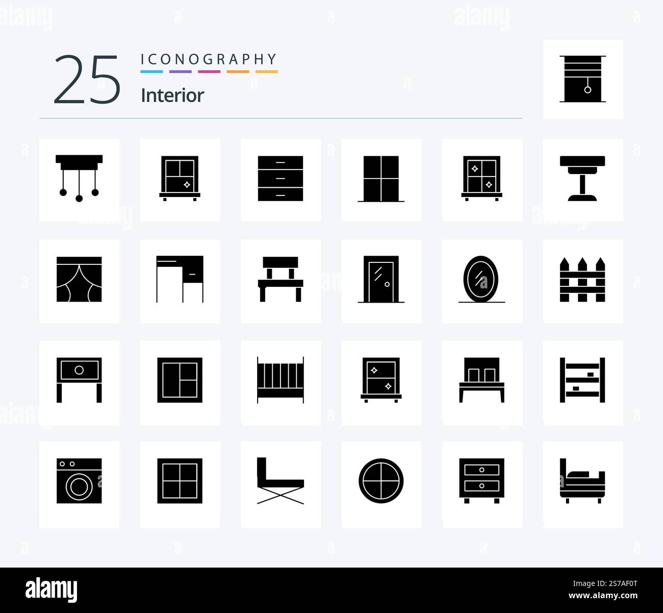 Interior 25 Solid Glyph icon pack including desk. window. interior ...