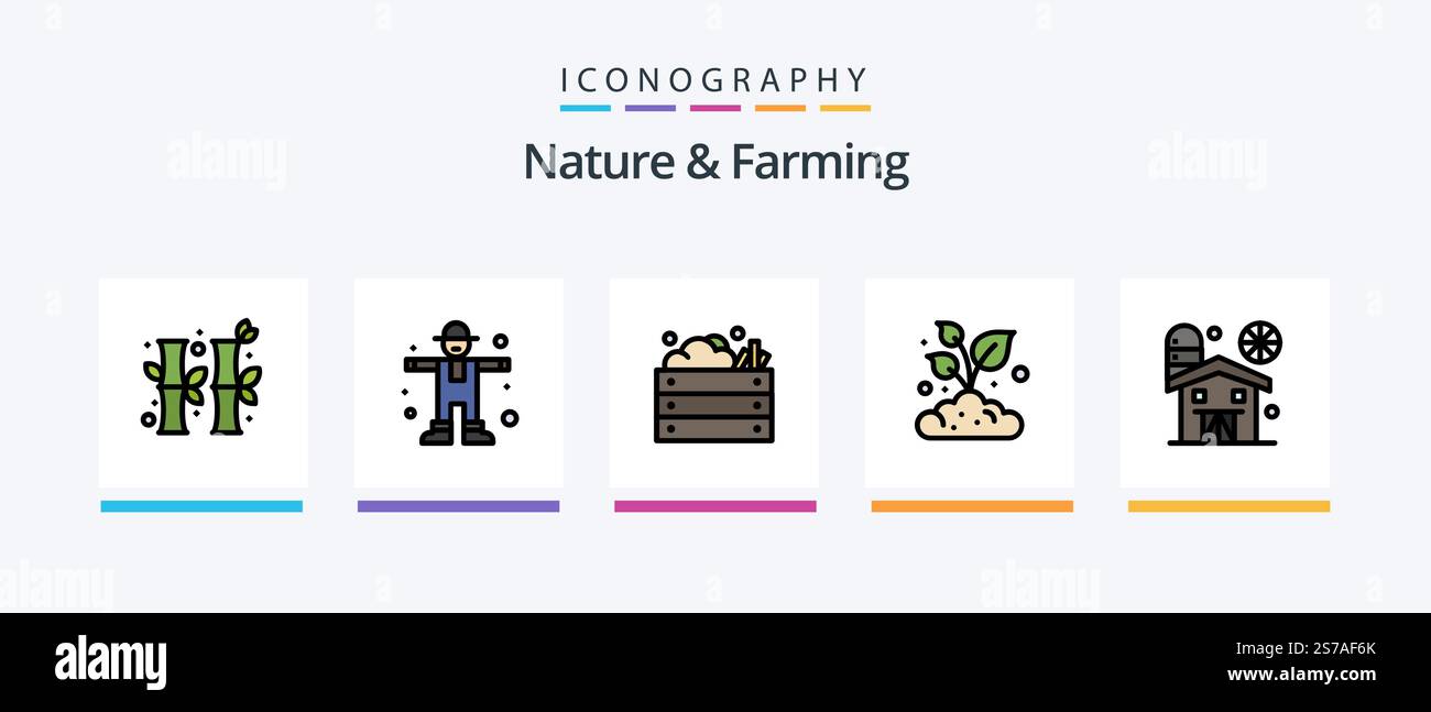 Nature And Farming Line Filled 5 Icon Pack Including wheat. branch ...