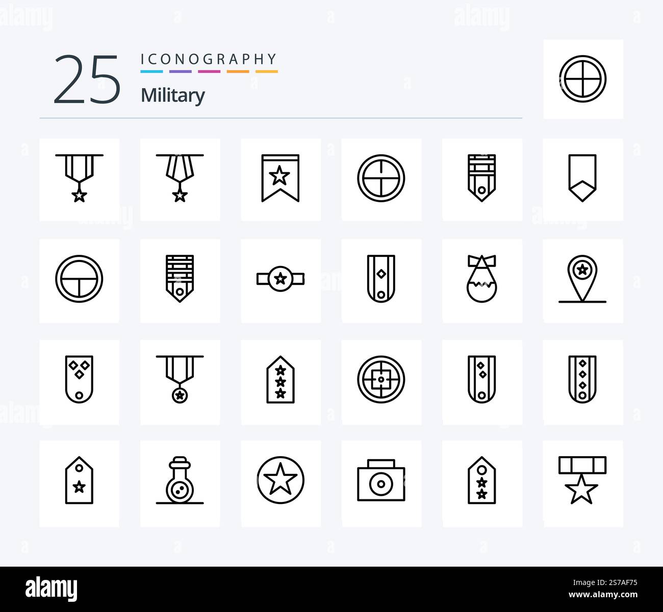Military 25 Line icon pack including achievement. stripe. star. rank ...