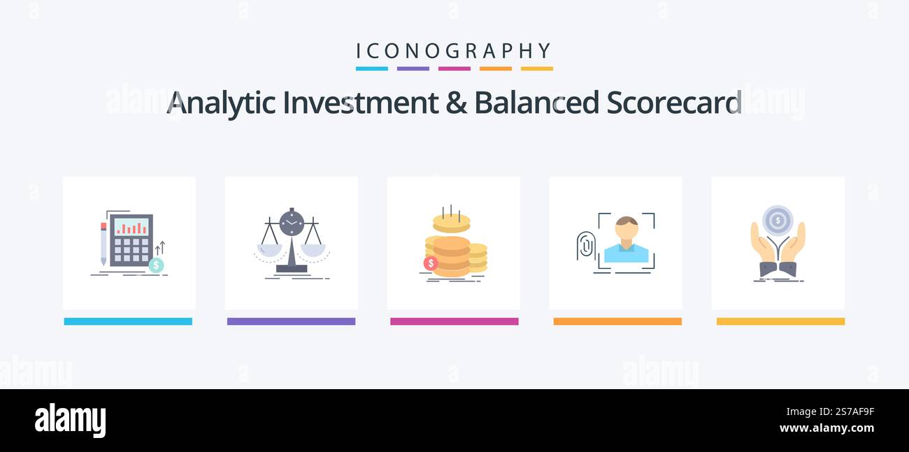 Analytic Investment And Balanced Scorecard Flat 5 Icon Pack Including recognition. finger ...