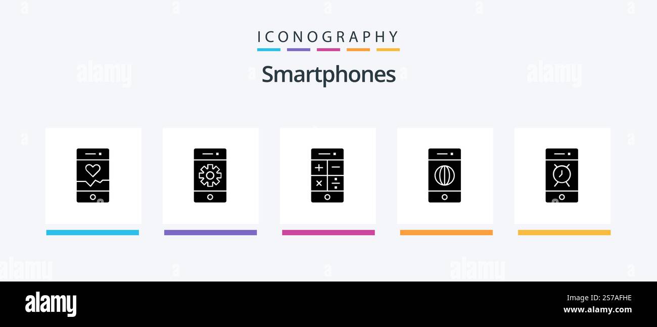 Smartphones Glyph 5 Icon Pack Including alarm. internet. smartphone ...