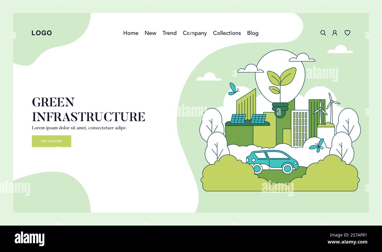 Green Infrastructure concept. Sustainable city landscape with eco ...