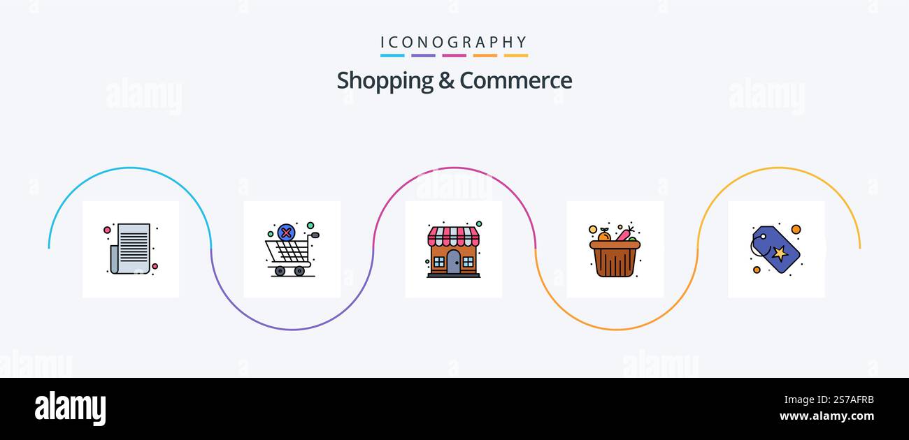 Shopping And Commerce Line Filled Flat 5 Icon Pack Including grocery. fruits bucket. cross ...