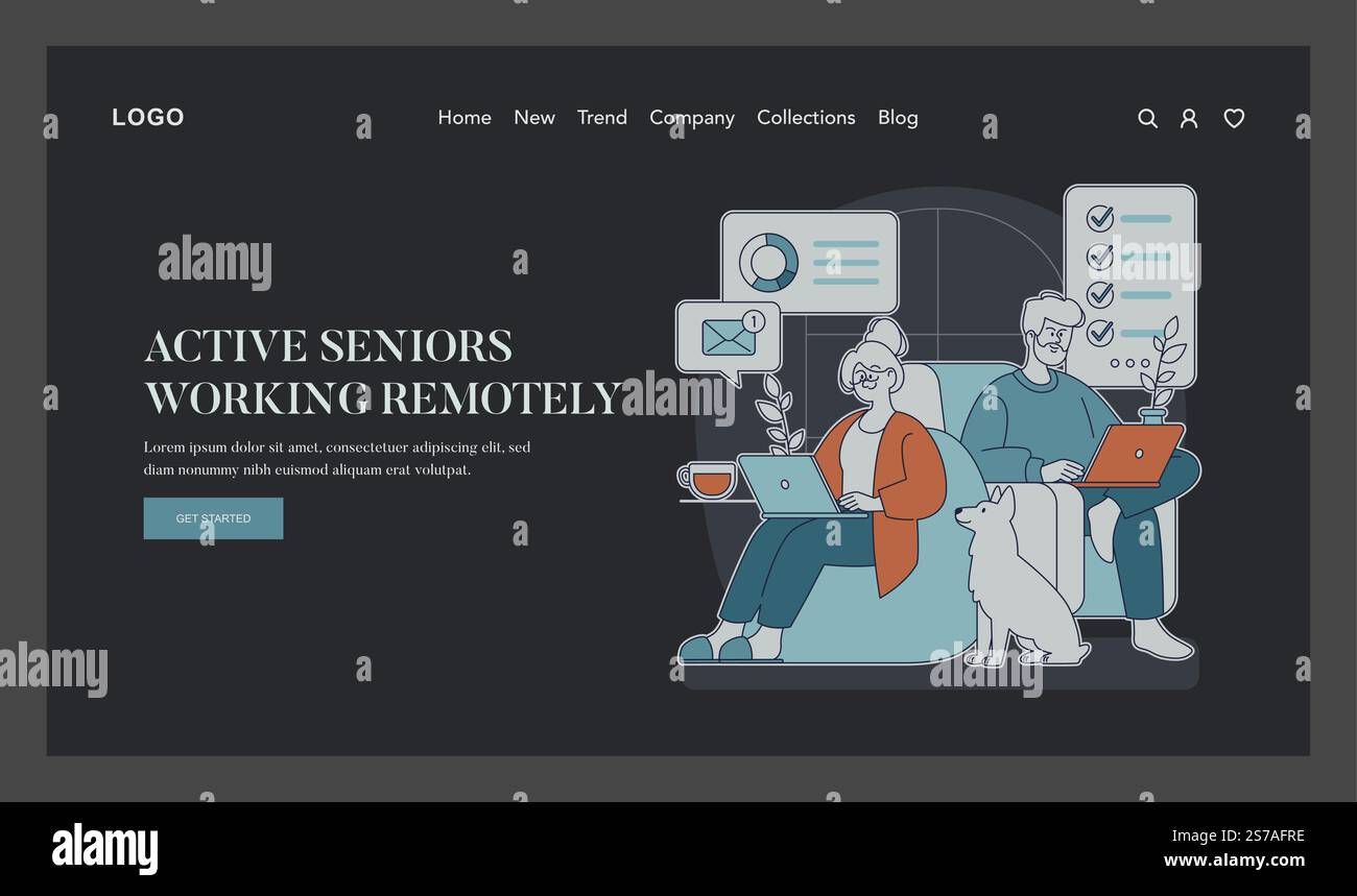 Active seniors embracing remote work lifestyle, with a laptop and a ...