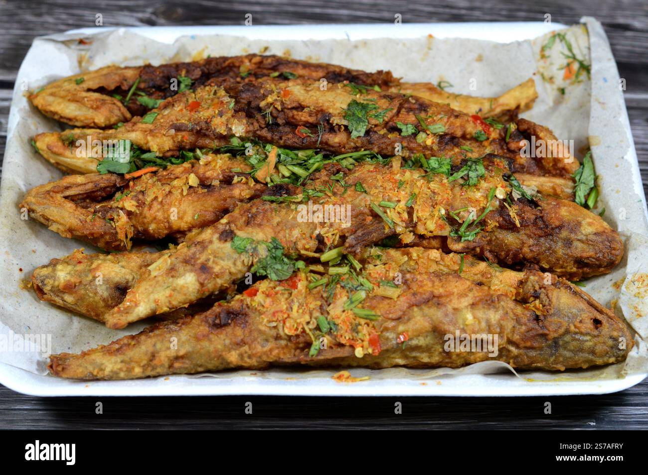 Fried Saurida undosquamis, the brushtooth lizardfish, large-scale ...