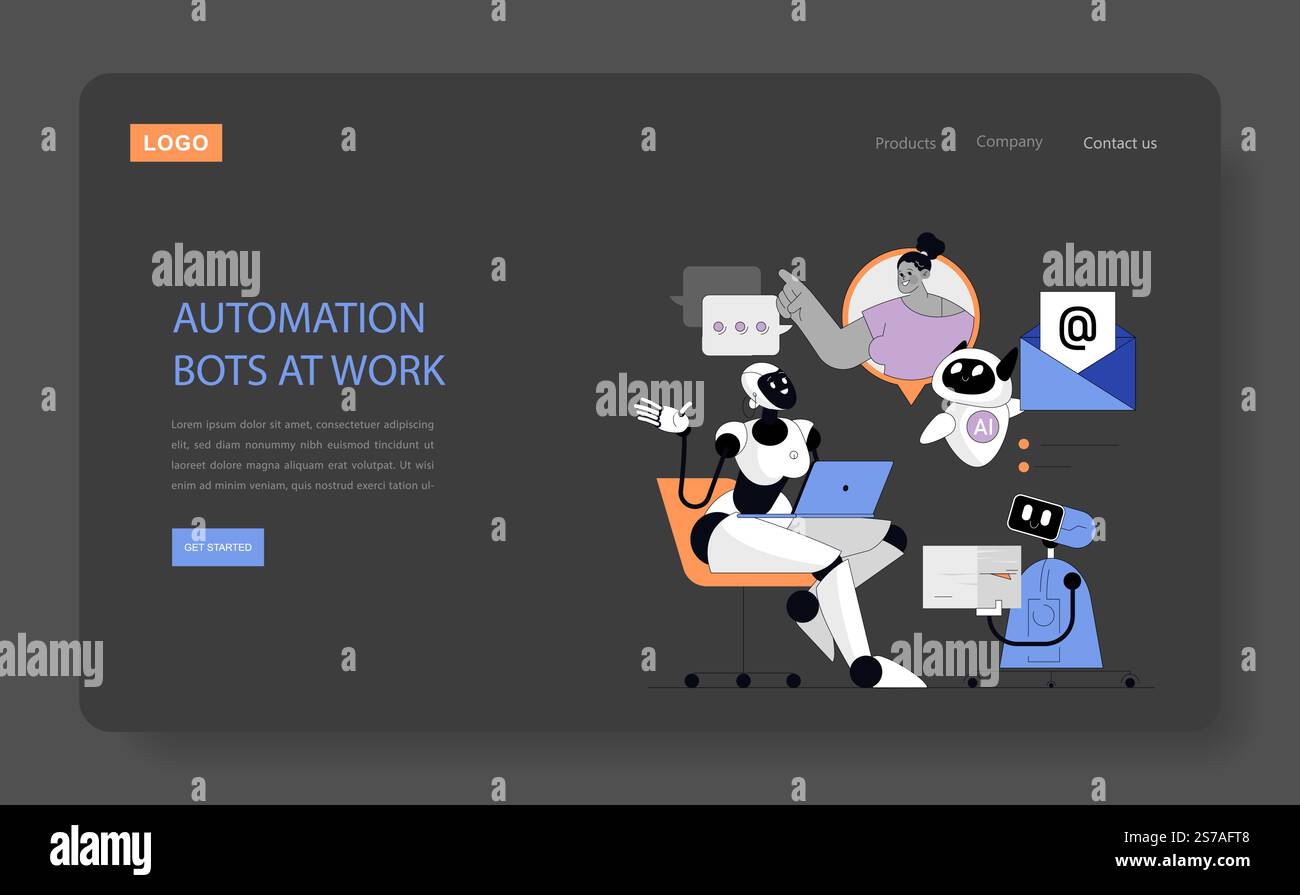 Business Process Automation concept. Robots managing tasks efficiently, showcasing innovation in ...