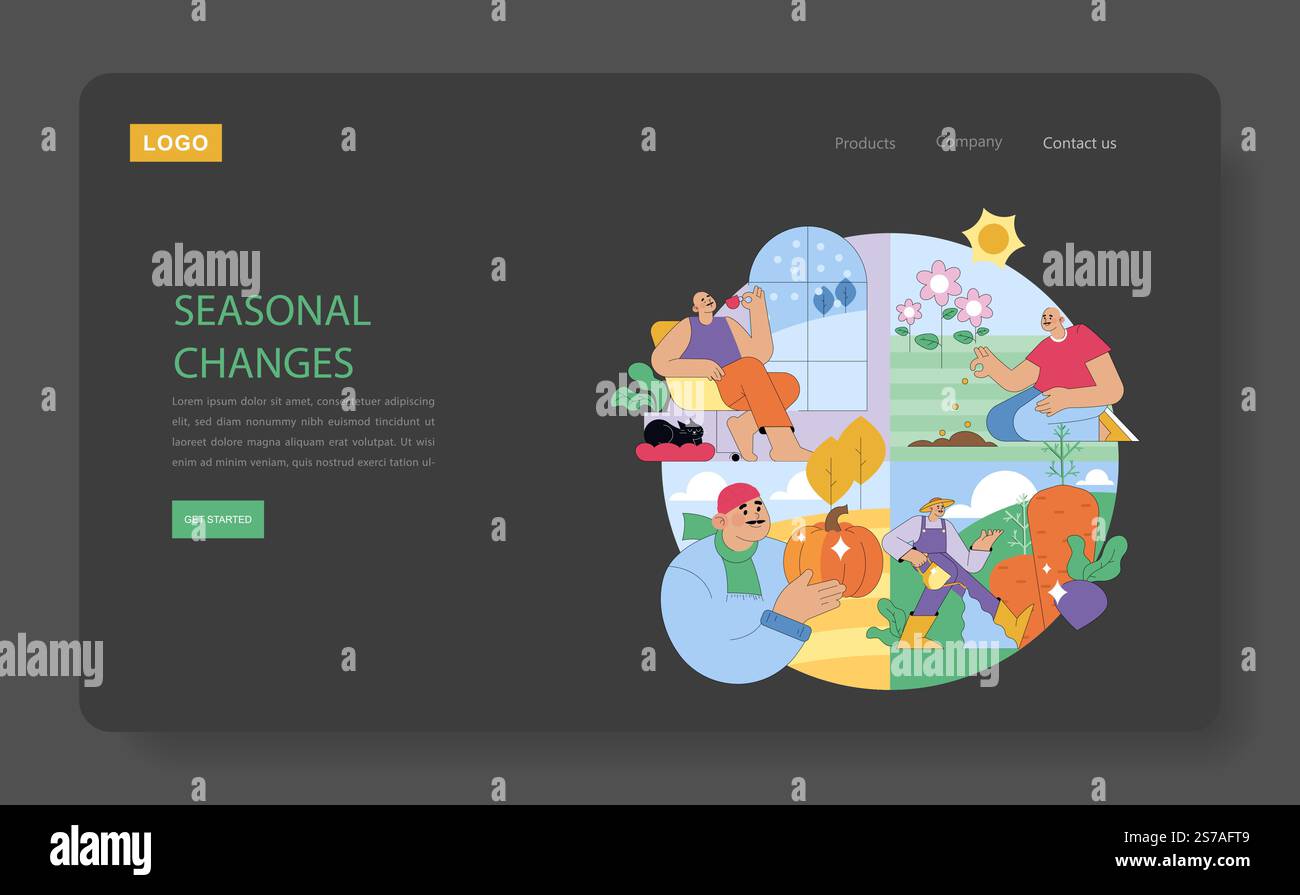 Seasonal activities illustration. People engaged in gardening, enjoying ...