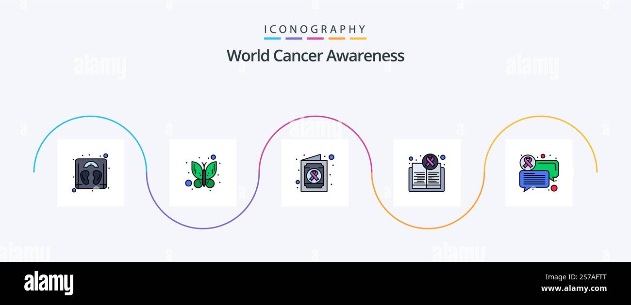 World Cancer Awareness Line Filled Flat 5 Icon Pack Including ...