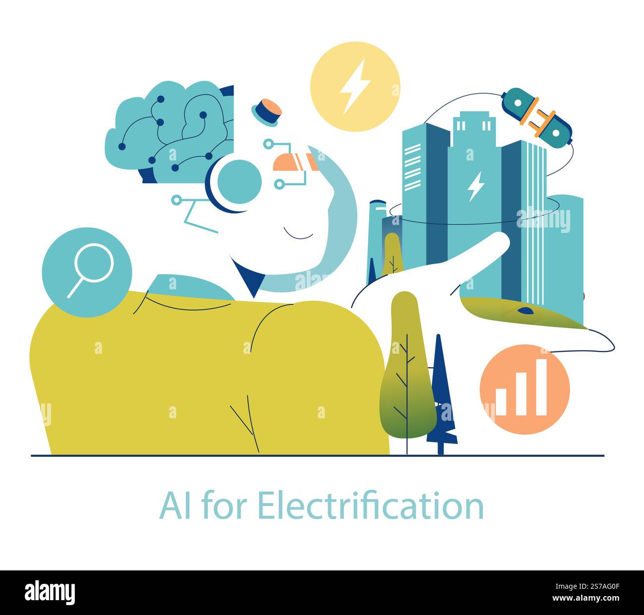 Electrification concept. Artificial intelligence streamlines city ... Electrification concept. Artificial intelligence streamlines city ...