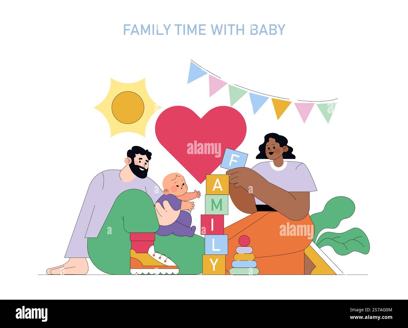 Family Time With Baby concept. Parents play with their child, spelling ...