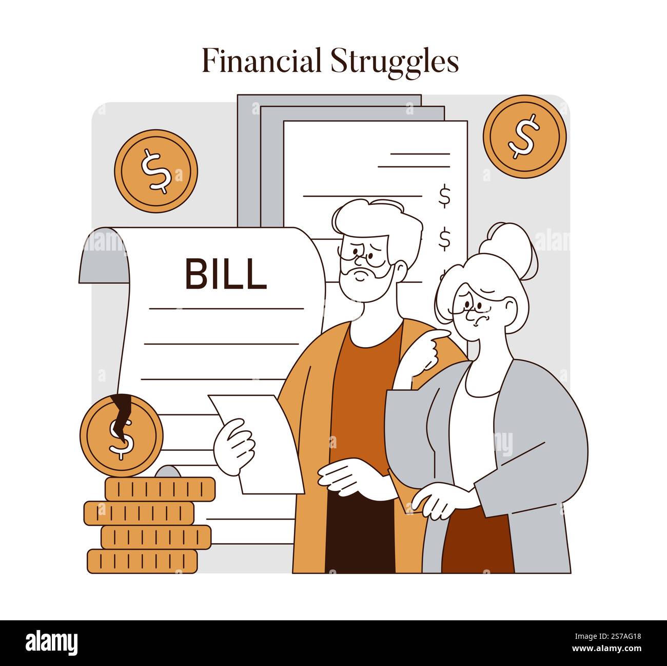 Retirement challenges concept. Elderly couple facing financial issues ...