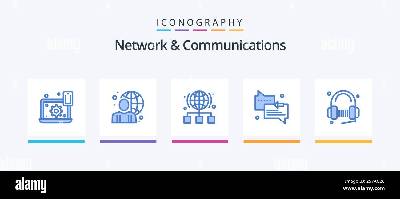 Network And Communications Blue 5 Icon Pack Including support. chat ...