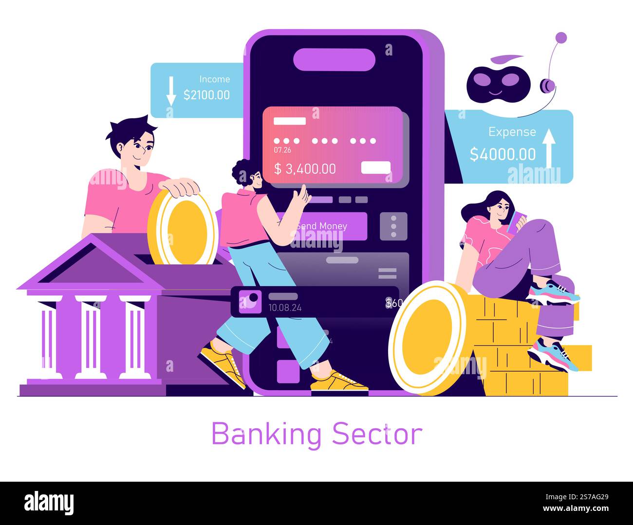 Banking Sector concept. Digital finance management with income and ...