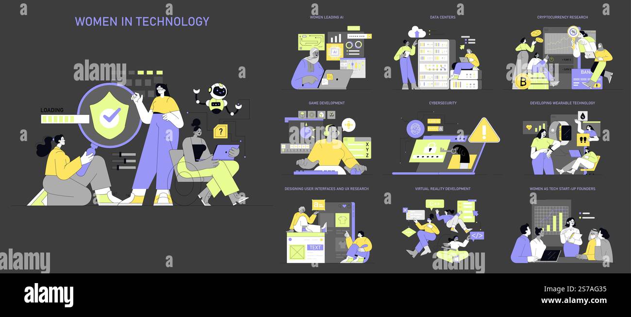 Women in Technology set. Illustrations featuring diverse women ...