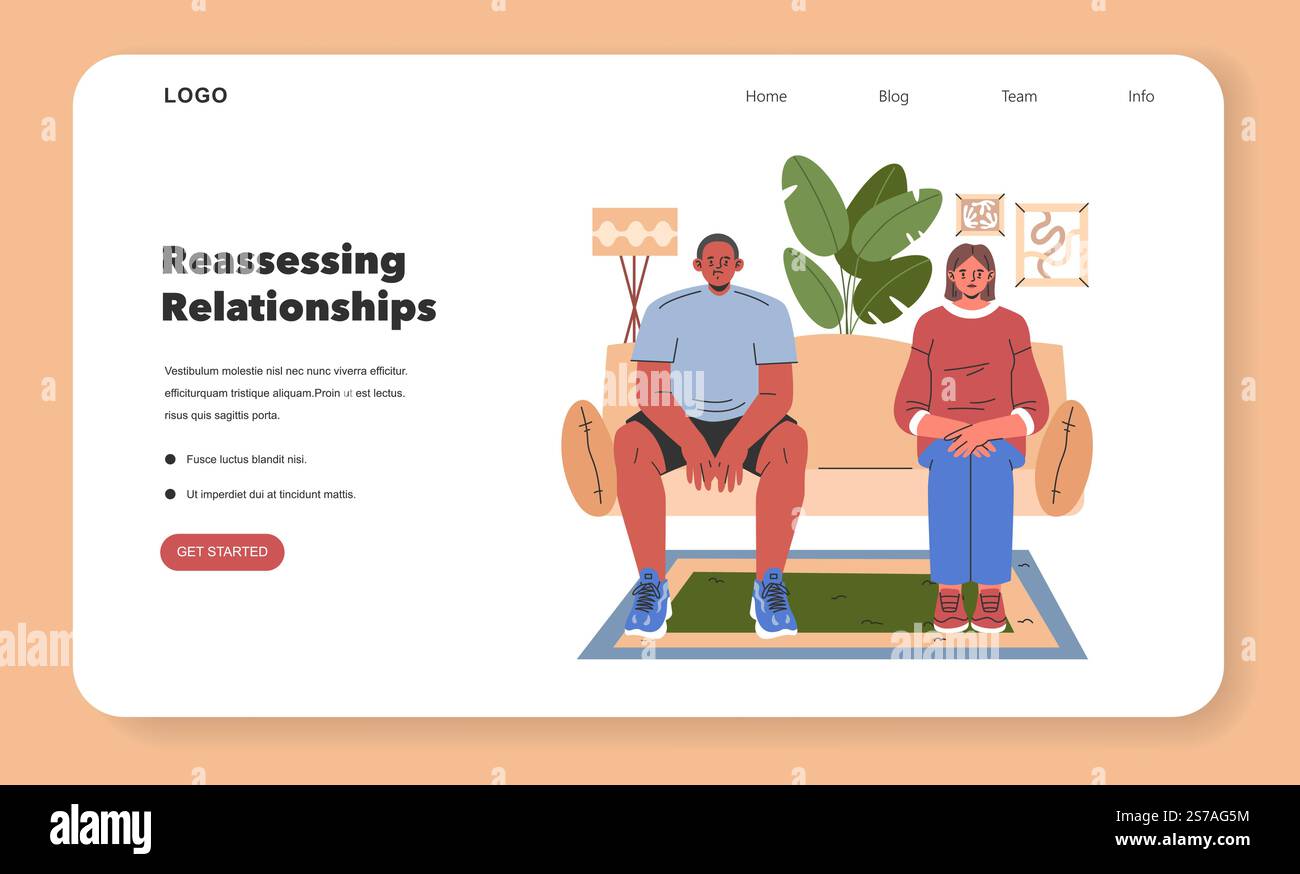 Relationship therapy concept. Middle-aged couple sitting apart on sofa ...