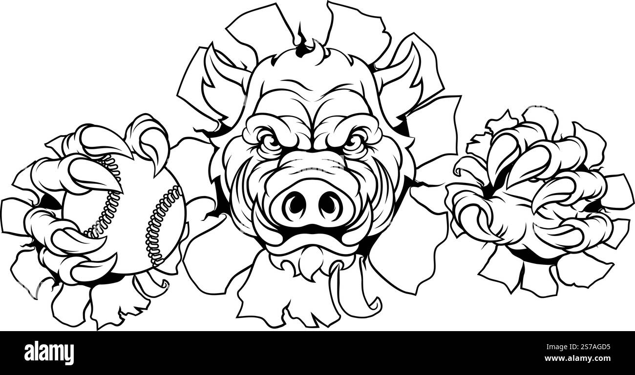 Boar Wild Hog Razorback Warthog Baseball Mascot Stock Vector Image ...