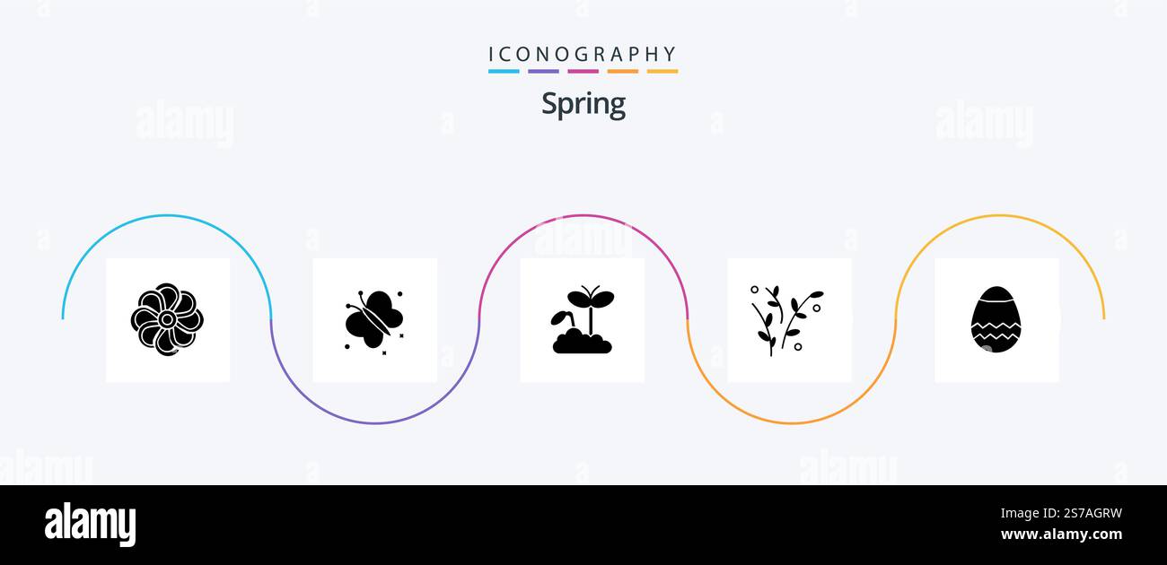 Spring Glyph 5 Icon Pack Including egg. spring. growth. plant. leaf ...