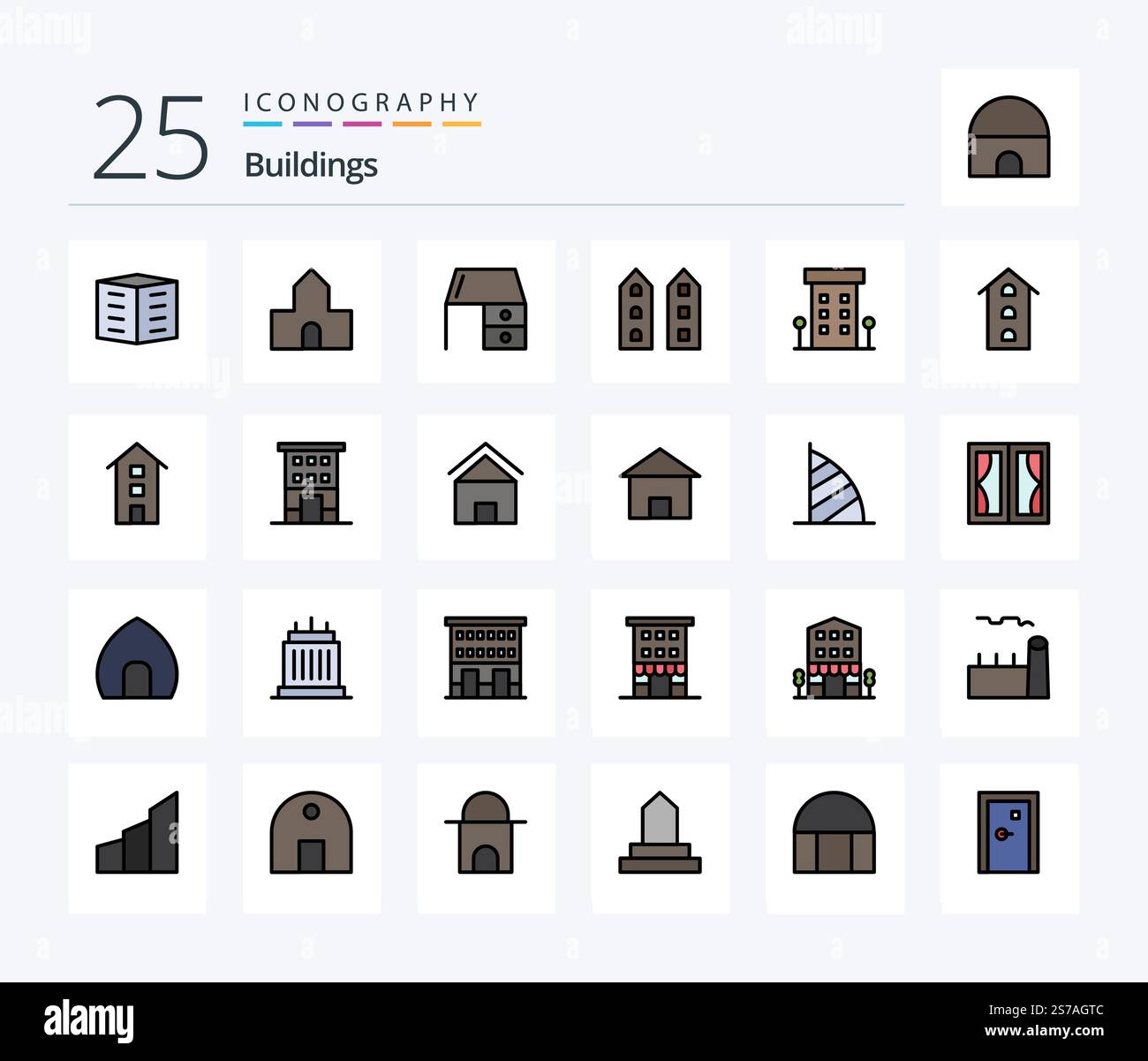 Buildings 25 Line Filled icon pack including shops. house. christian building. buildings. office ...