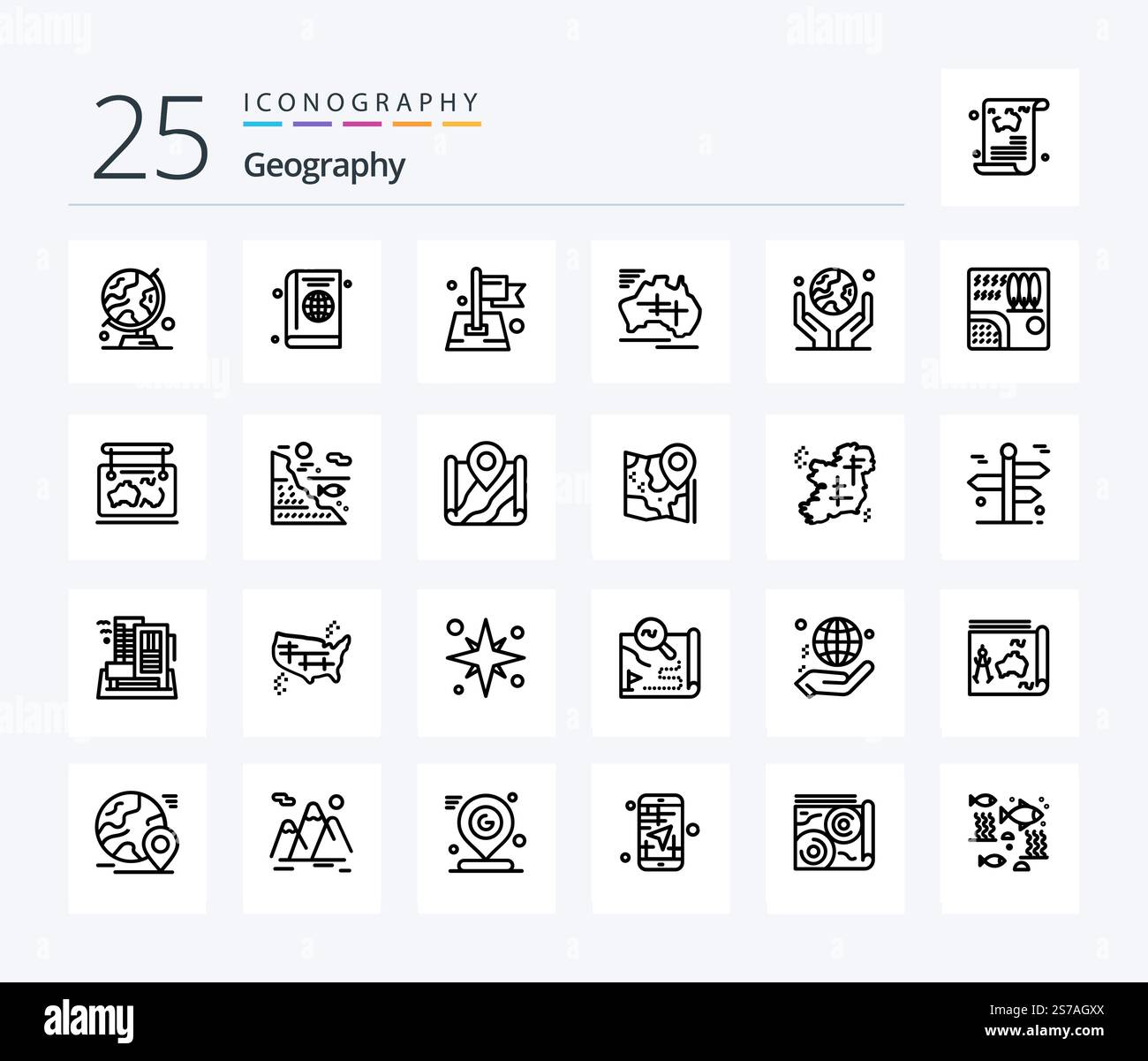 Geo Graphy 25 Line icon pack including country. australia. globe. map. location Stock Vector ...