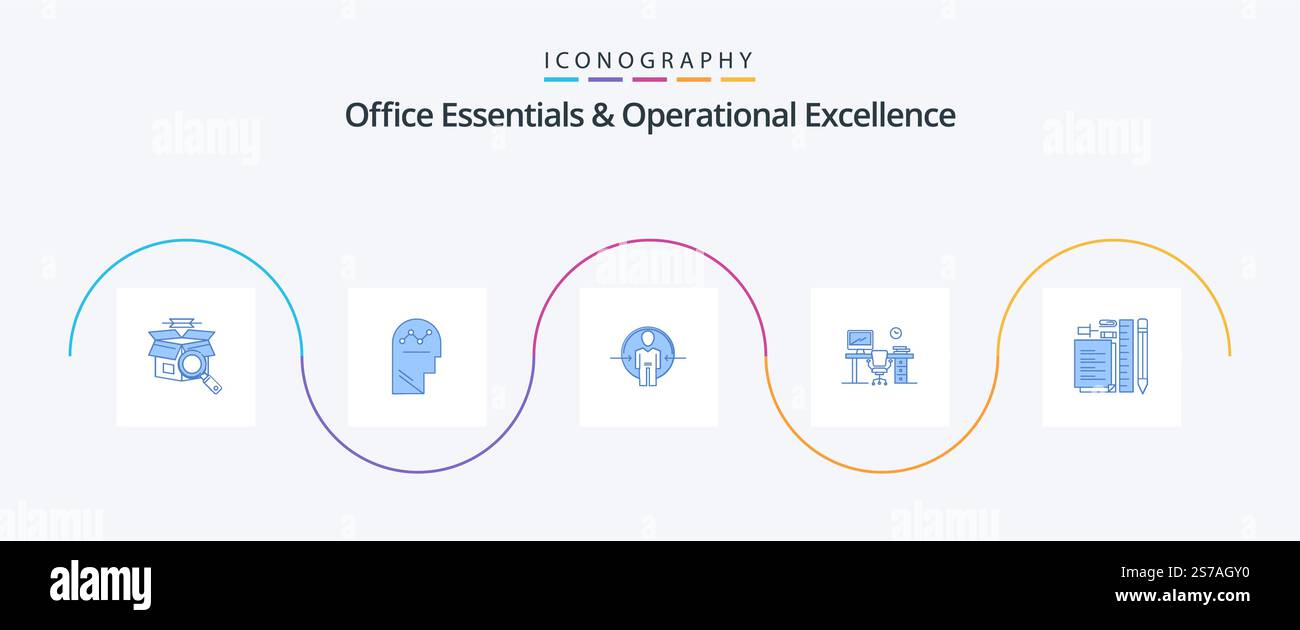 Office Essentials And Operational Exellence Blue 5 Icon Pack Including ...