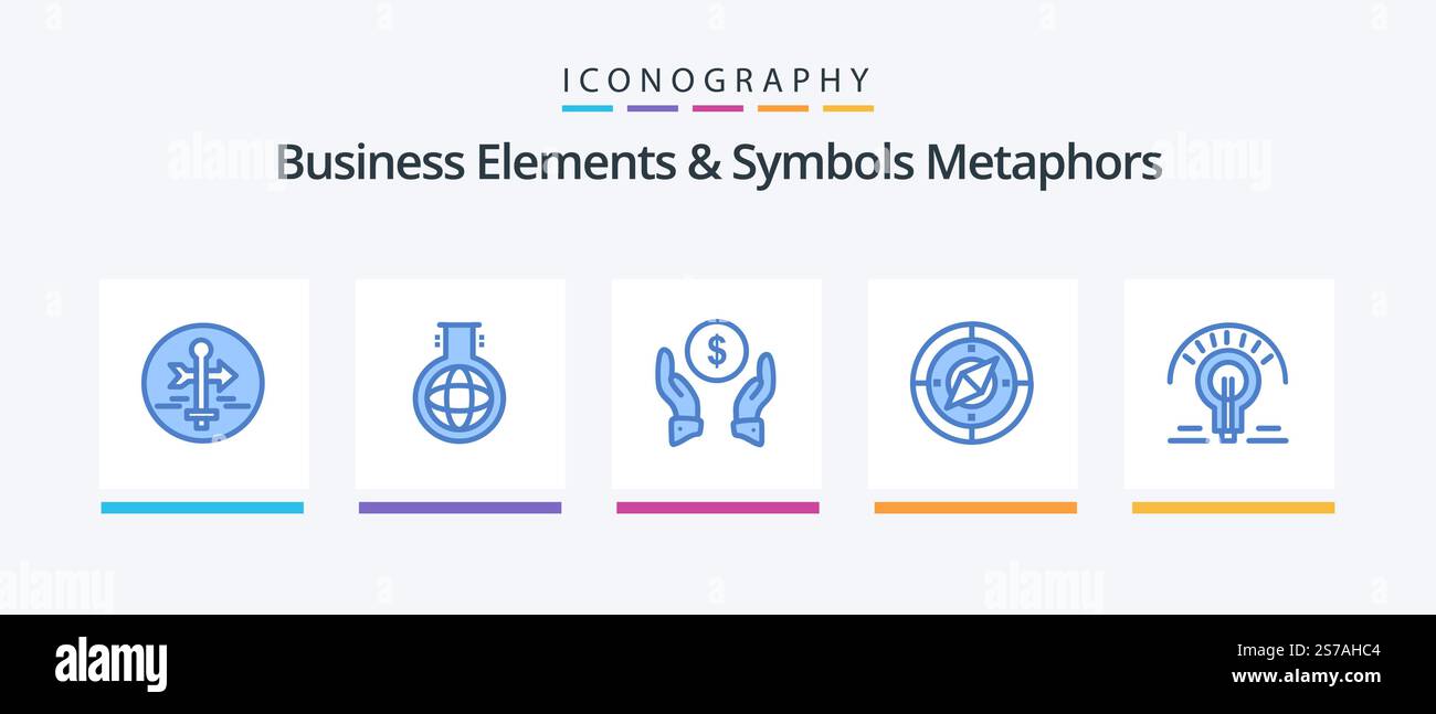 Business Elements And Symbols Metaphors Blue 5 Icon Pack Including bulb ...