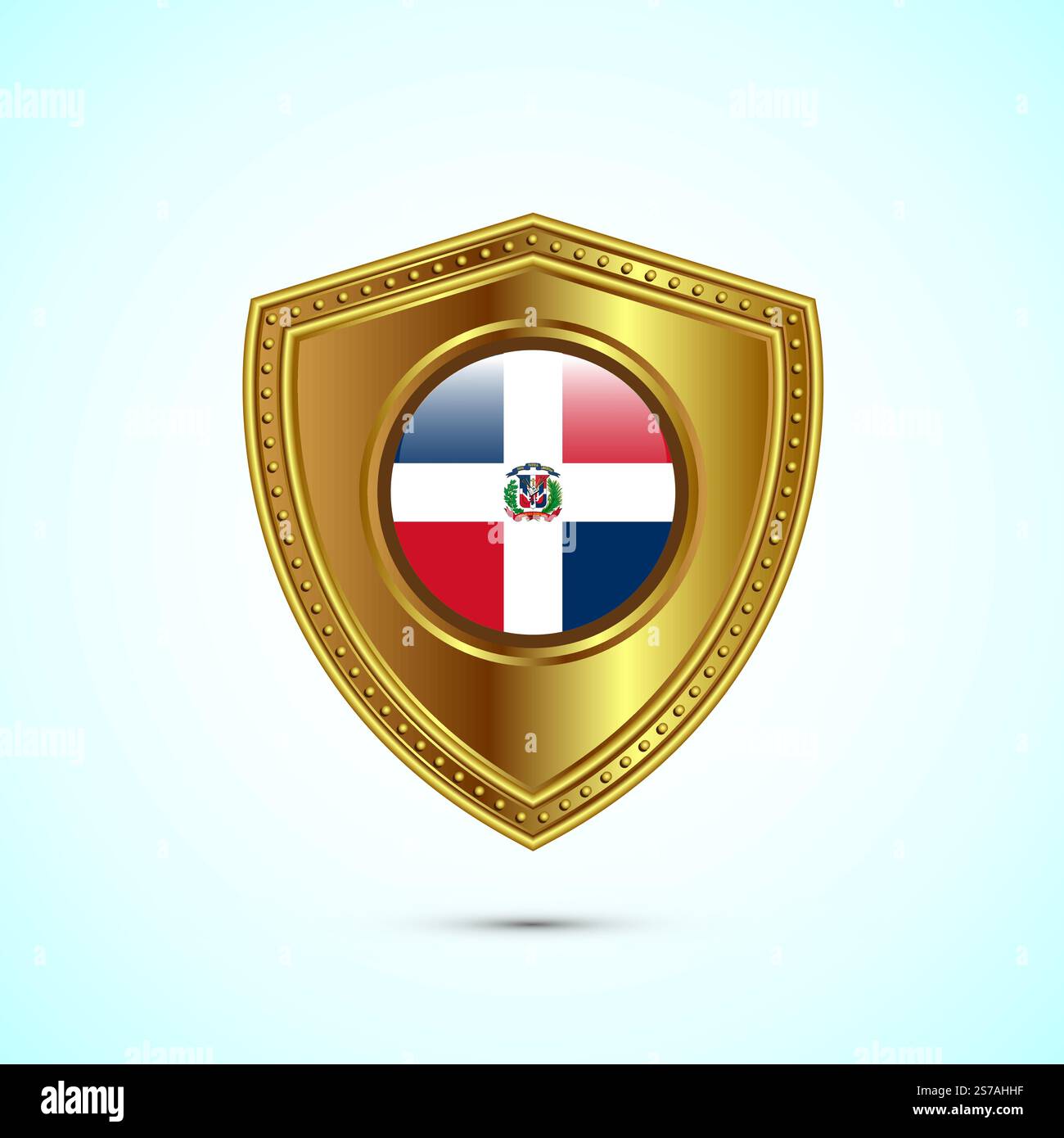 Rounded flag of Dominican Republic with glossy gold shield Stock Vector Image & Art - Alamy