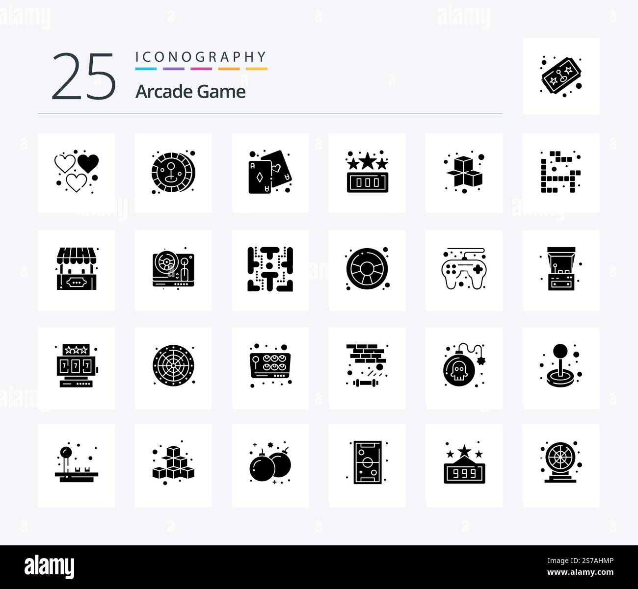 Arcade 25 Solid Glyph icon pack including game. cubes. fun. play. fun ...